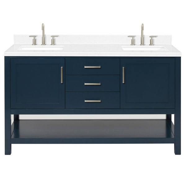 Winston Porter Meuble Lavabo Double Autoportant 60 Po Avec Plateau En